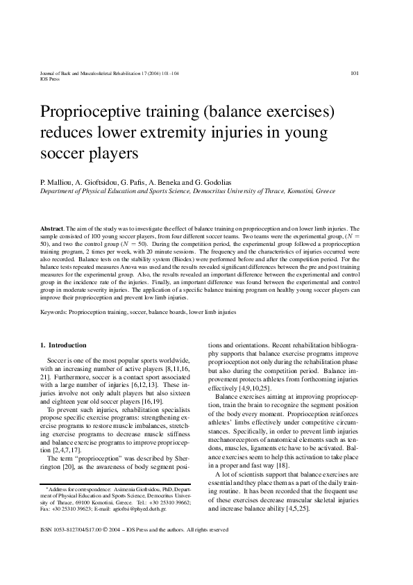 (PDF) Proprioceptive training (balance exercises) reduces lower ...