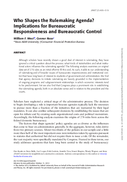 (PDF) Who Shapes the Rulemaking Agenda? Implications for Bureaucratic ...