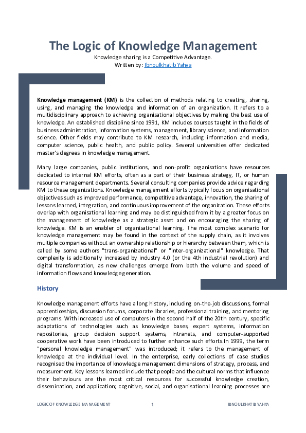 (PDF) THE LOGIC OF KNOWLEDGE MANAGEMENT