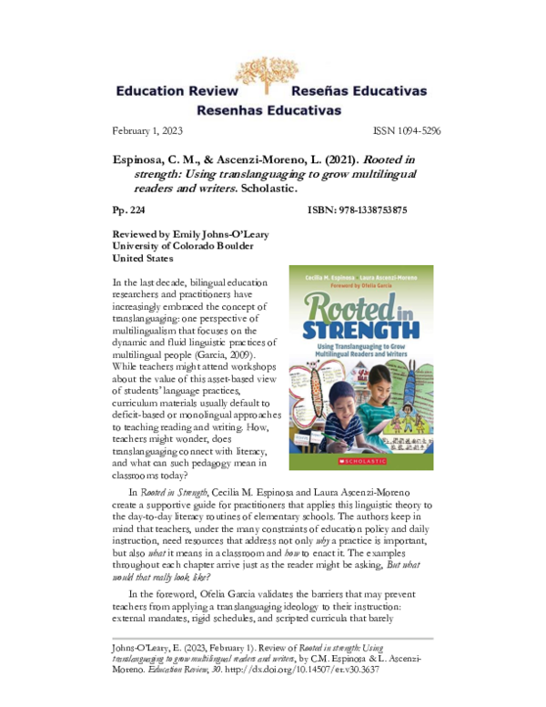 (PDF) Review of Rooted in strength: Using translanguaging to grow ...
