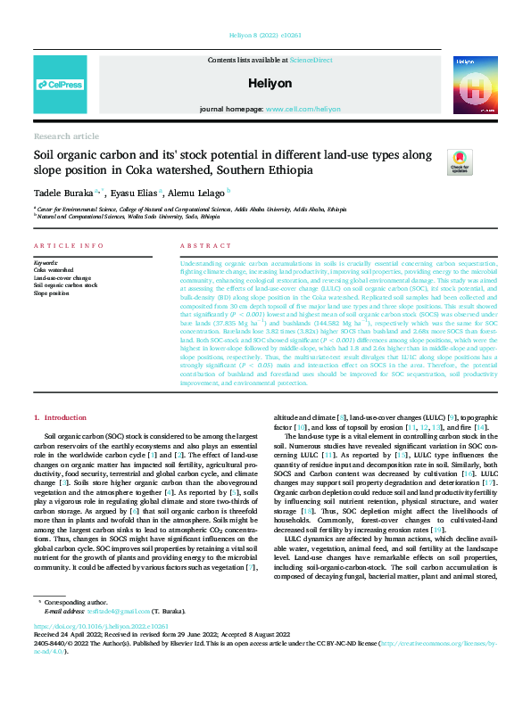 (PDF) Soil organic carbon and its' stock potential in different land-use types along slope ...