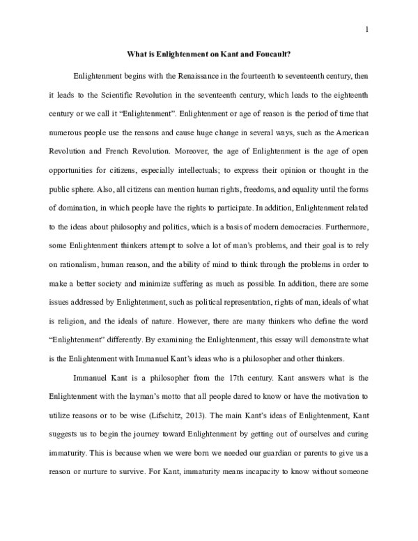 (PDF) What is Enlightenment on Kant and Foucault?