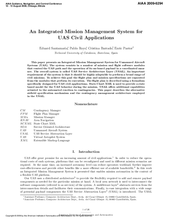 (PDF) An Integrated Mission Management System for UAS Civil Applications