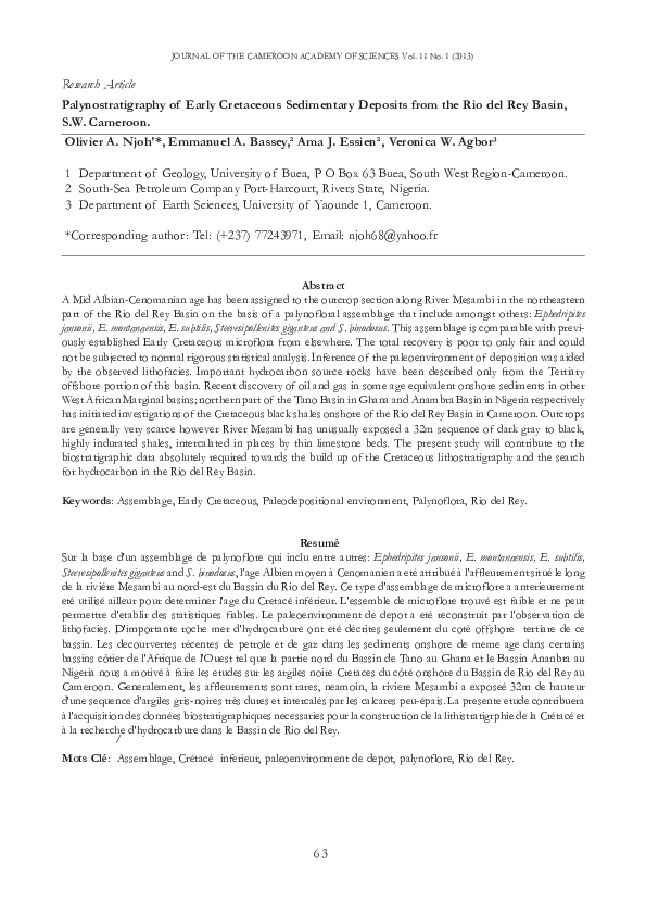 (PDF) Palynostratigraphy of Early Cretaceous Sedimentary Deposits from ...