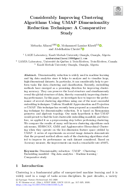 Pdf Considerably Improving Clustering Algorithms Using Umap