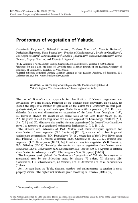 (PDF) Prodromus of vegetation of Yakutia | Nikolai Ermakov - Academia.edu