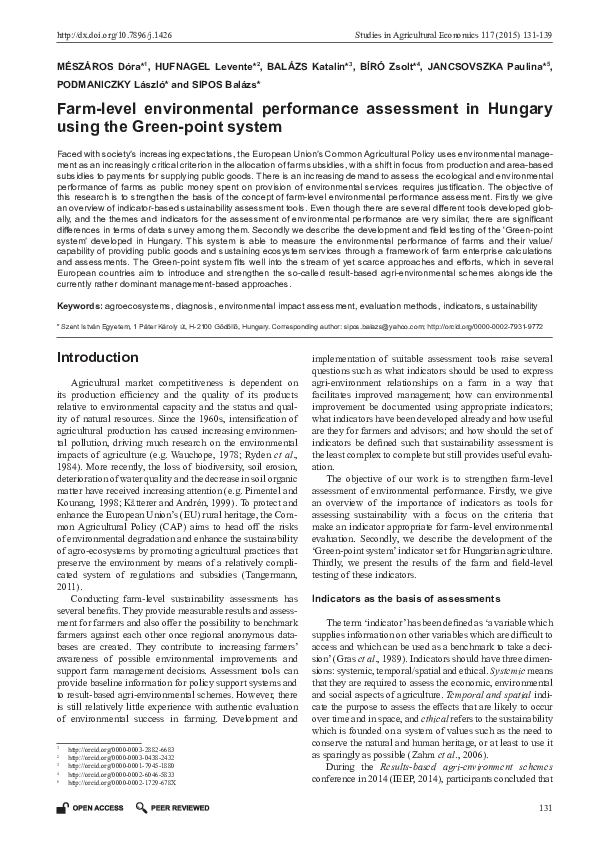 (PDF) Farm-level environmental performance assessment in Hungary using ...