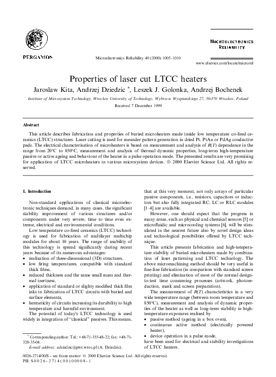 (PDF) Properties of laser cut LTCC heaters