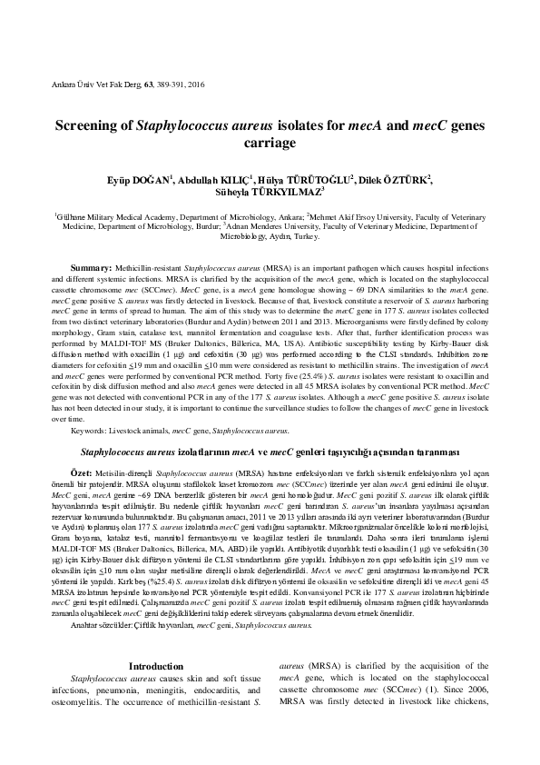 (PDF) Screening of Staphylococcus aureus isolates for mecA and mecC ...