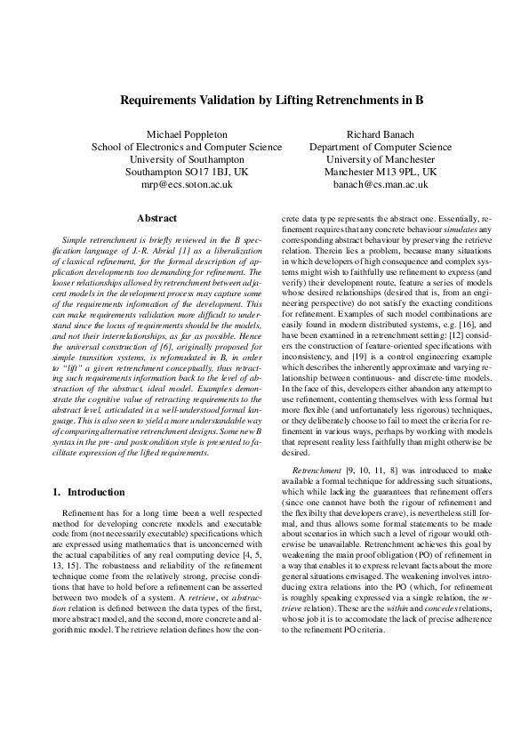 (PDF) Requirements validation by lifting retrenchments in B