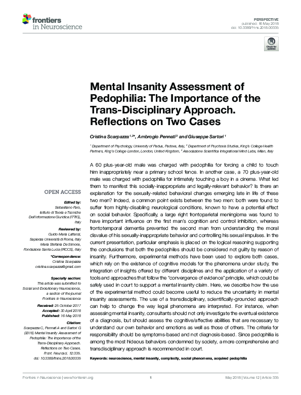 (PDF) Mental Insanity Assessment of Pedophilia: The Importance of the ...