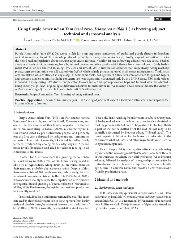 (PDF) Using Purple Amerindian Yam (cará roxo, Dioscorea trifida L.) as ...