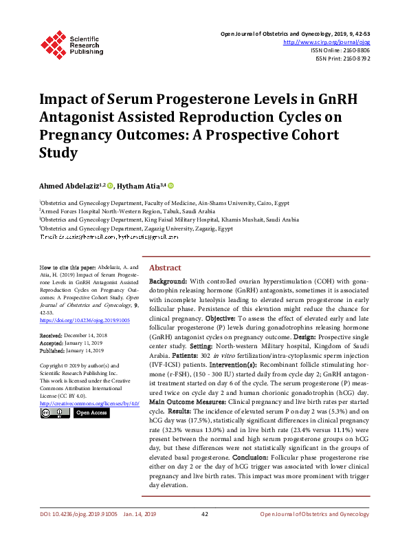 (PDF) Impact of Serum Progesterone Levels in GnRH Antagonist Assisted ...