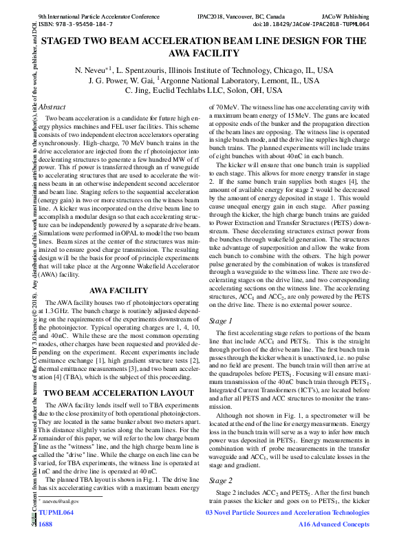 (PDF) Staged Two Beam Acceleration Beam Line Design for the AWA Facility