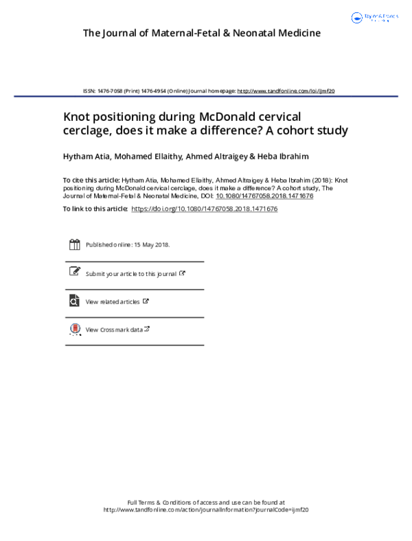 (PDF) Knot positioning during McDonald cervical cerclage, does it make ...