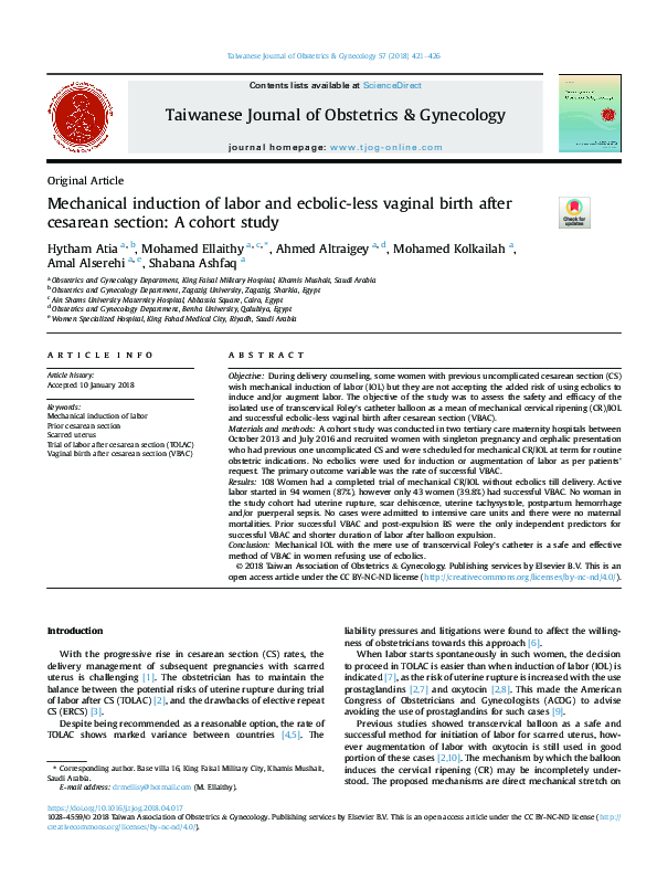 (PDF) Mechanical induction of labor and ecbolic-less vaginal birth ...