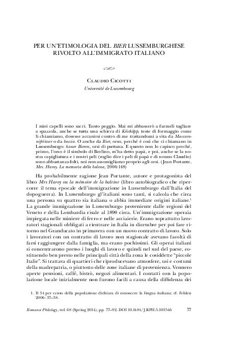 (PDF) Per un’etimologia del Bier lussemburghese rivolto all’immigrato ...