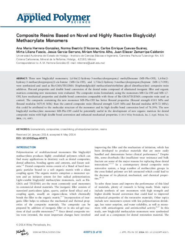 (PDF) Composite resins based on novel and highly reactive bisglycidyl ...