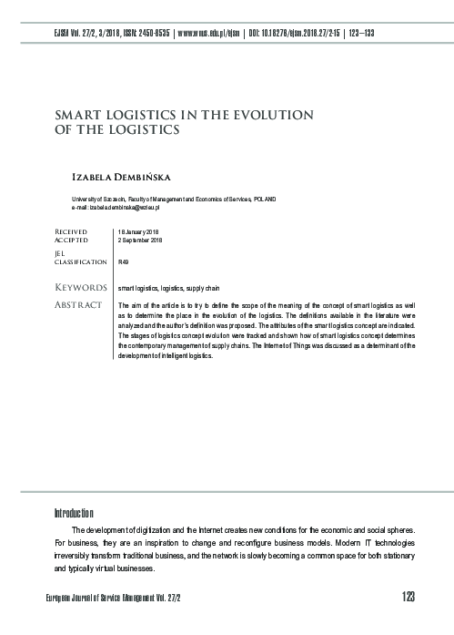 Smart logistics in the evolution of the logistics