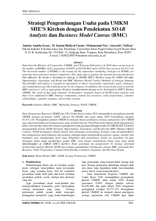 (PDF) Strategi Pengembangan Usaha pada UMKM SHE’S Kitchen dengan ...