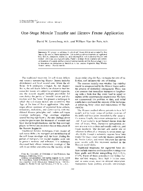 (PDF) One-Stage Muscle Transfer and Ilizarov Frame Application | David ...