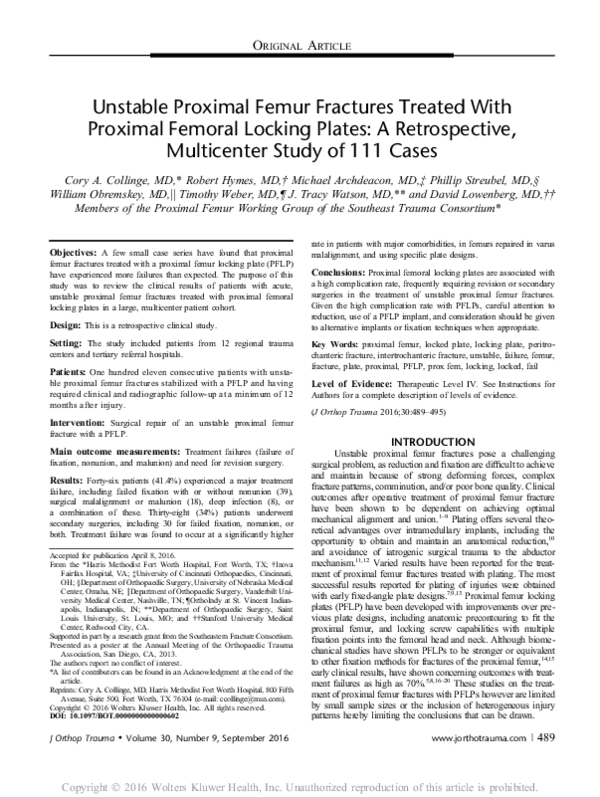 (PDF) Unstable Proximal Femur Fractures Treated With Proximal Femoral ...
