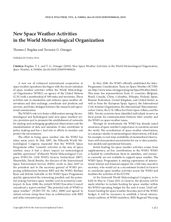 (PDF) New Space Weather Activities in the World Meteorological Organization