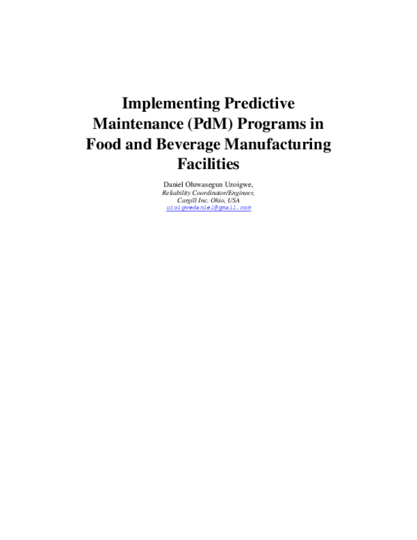 (PDF) Implementing Predictive Maintenance (PdM) Programs in Food and Beverage Manufacturing ...
