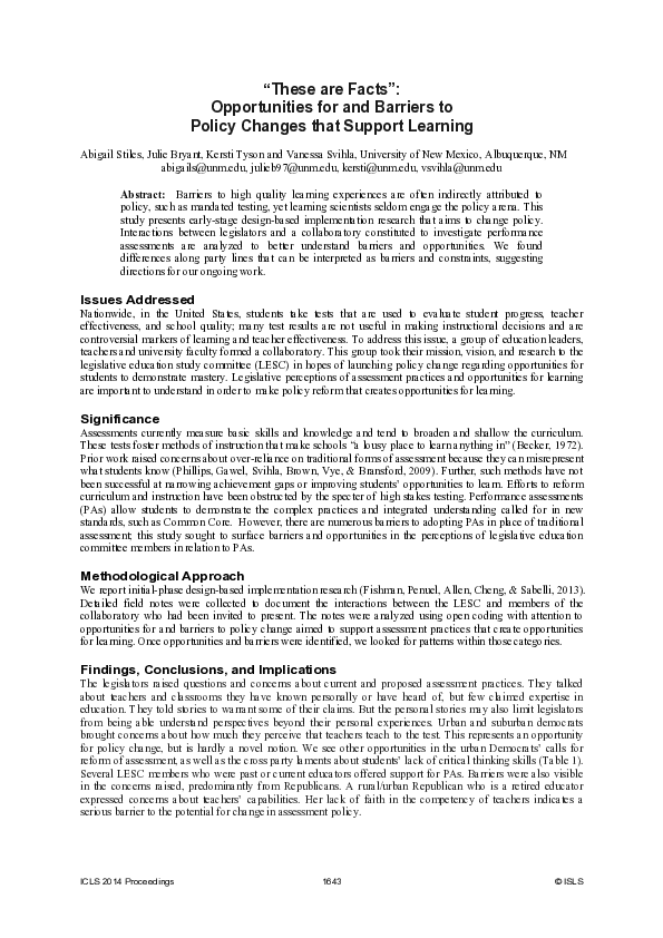 (PDF) These are Facts": Opportunities for and Barriers to Policy ...