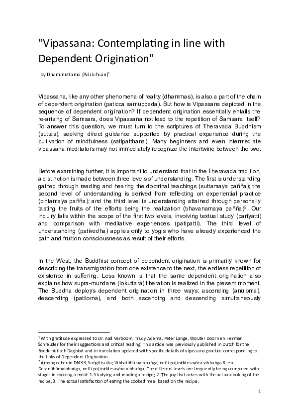 (PDF) Vipassana: Contemplating in line with Dependent Origination