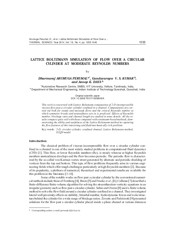 (PDF) Lattice Boltzmann simulation of flow over a circular cylinder at ...