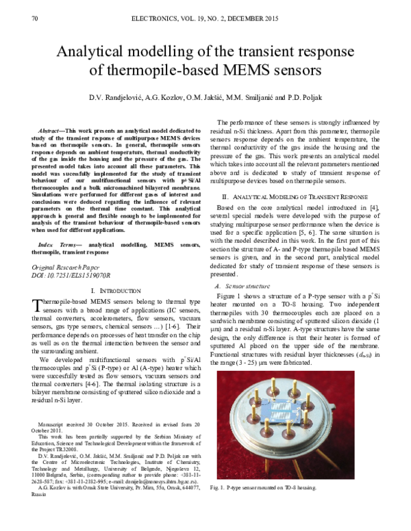 (PDF) Analytical modelling of the transient response of thermopile-based MEMS sensors