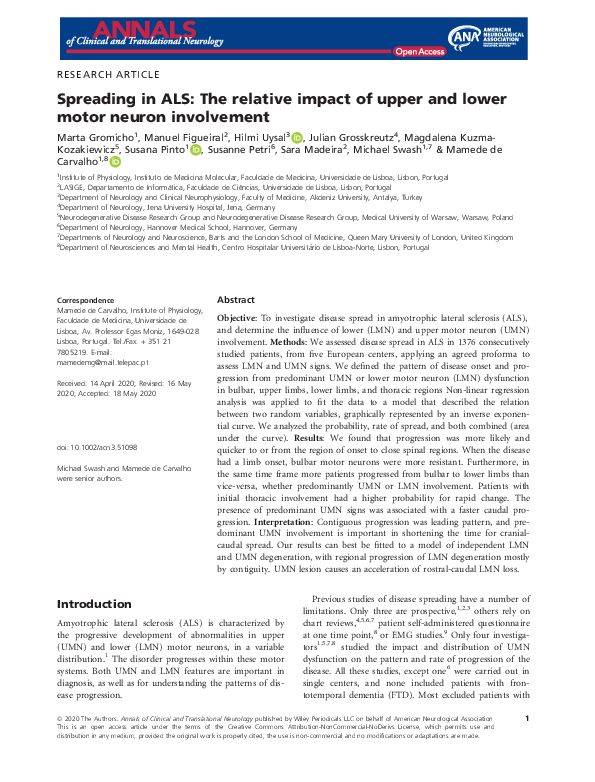 (PDF) Spreading in ALS: The relative impact of upper and lower motor ...