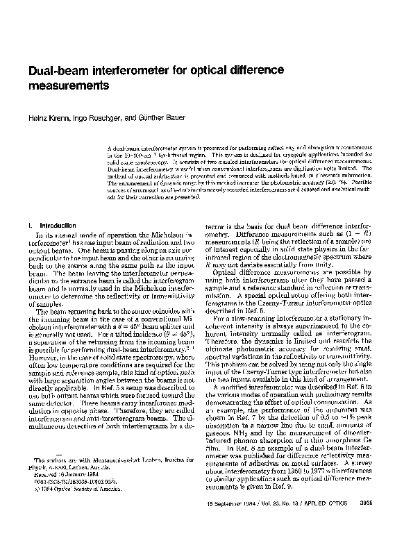 (PDF) Dual-beam interferometer for optical difference measurements