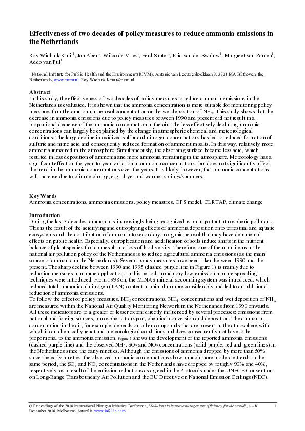 (PDF) Effectiveness of two decades of policy measures to reduce ammonia ...