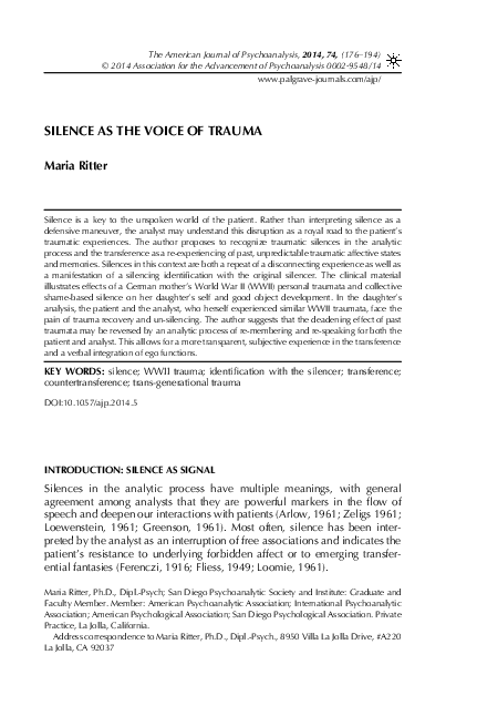 (PDF) Silence as the Voice of Trauma
