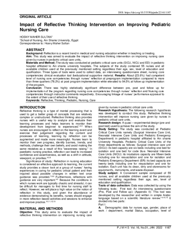 (PDF) Impact of Reflective Thinking Intervention on Improving Pediatric ...