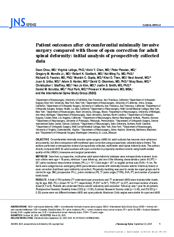 (PDF) Patient outcomes after circumferential minimally invasive surgery compared with those of ...