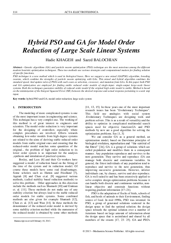 Pdf Hybrid Pso And Ga For Model Order Reduction Of Large Scale Linear Systems