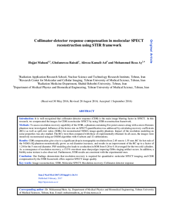 (PDF) Collimator-detector response compensation in molecular SPECT reconstruction using STIR ...