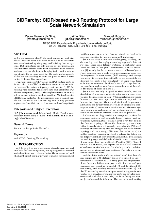(PDF) CIDRarchy: CIDR-based ns-3 Routing Protocol for Large Scale Network Simulation