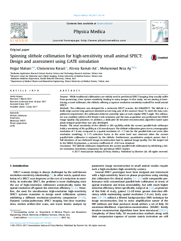 (PDF) Spinning slithole collimation for high-sensitivity small animal ...