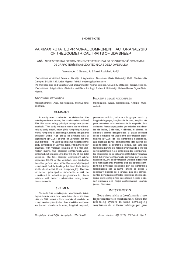 (PDF) Varimax rotated principal component factor analysis of the ...