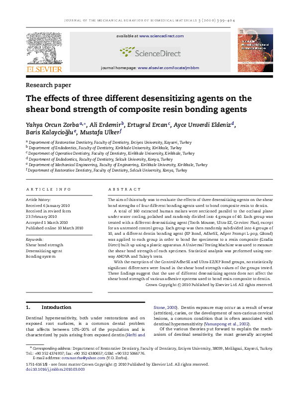 (PDF) The effects of three different desensitizing agents on the shear ...