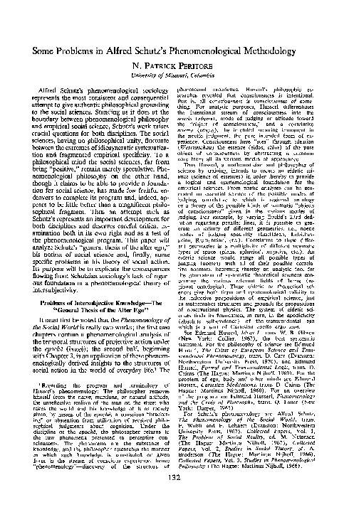 (PDF) Some Problems in Alfred Schutz's Phenomenological Methodology