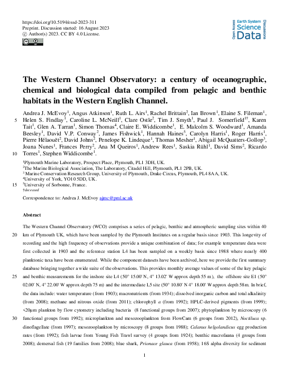 (PDF) The Western Channel Observatory: a century of oceanographic ...