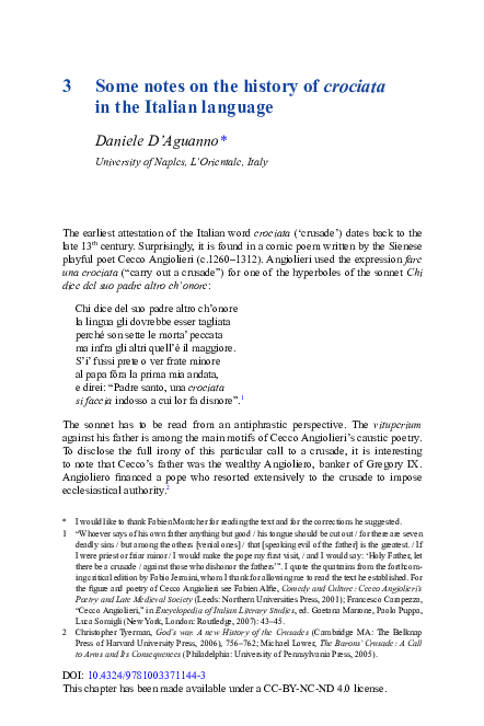 (PDF) Some notes on the history of crociata in the Italian language
