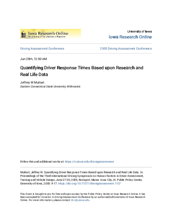 (PDF) Quantifying Driver Response Times Based upon Research and Real ...