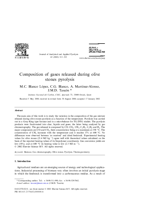 (PDF) Composition of gases released during olive stones pyrolysis