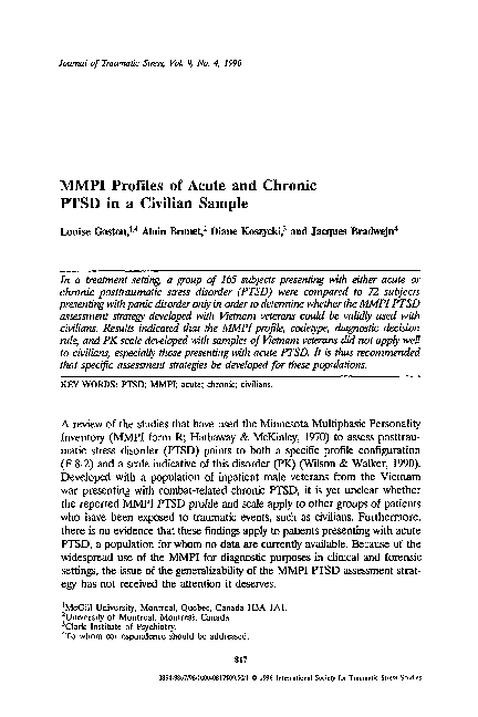 (PDF) MMPI profiles of acute and chronic PTSD in a civilian sample